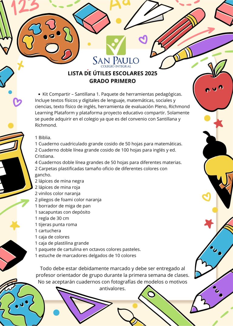 Útiles Escolares Grado 1 – Colegio San Paulo